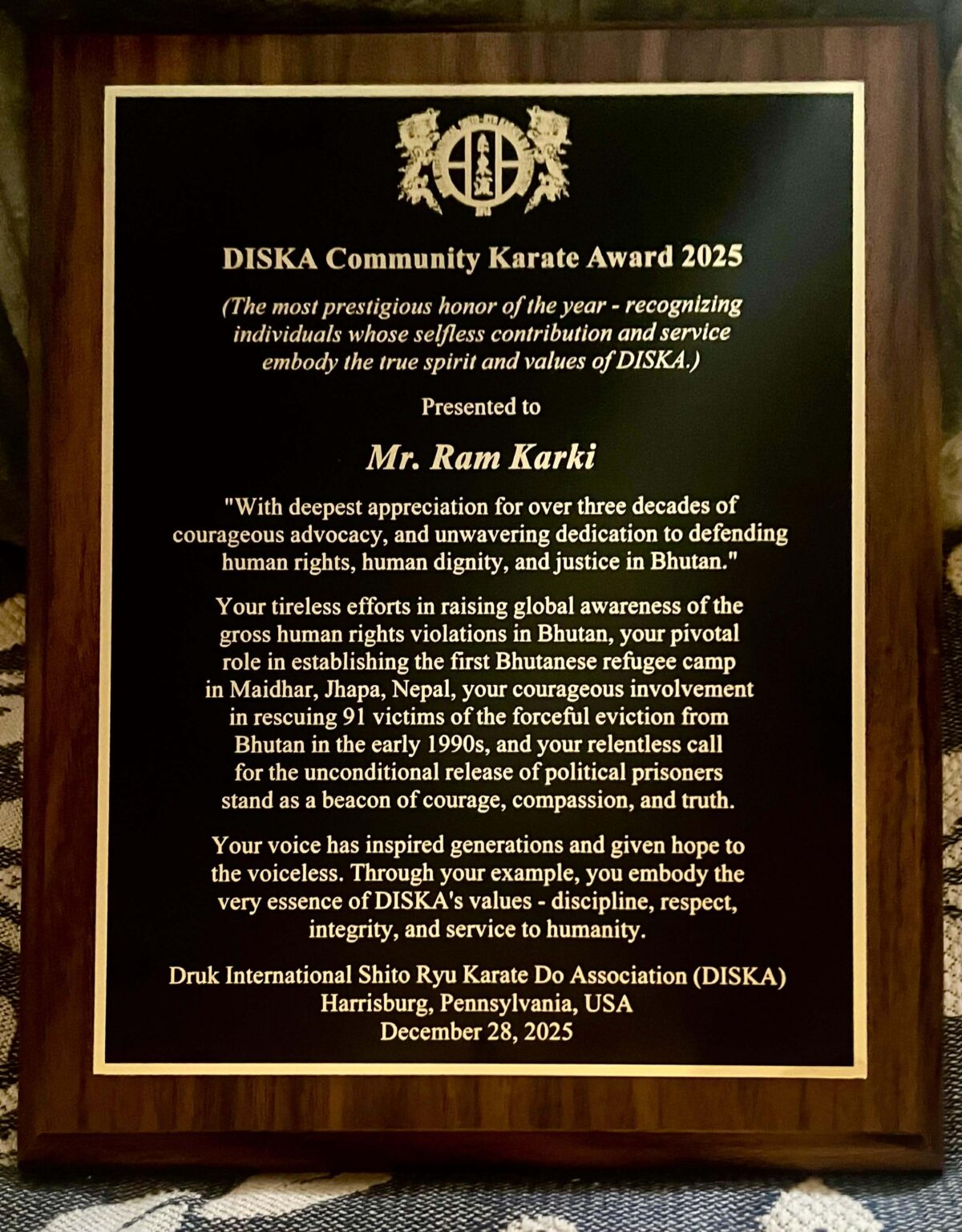 DISKA’s Highest Award Conferred on Human Rights Advocate Ram Karki ...